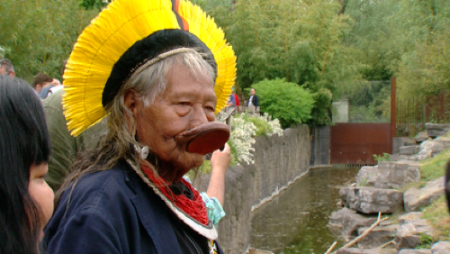 Le chef indigène Raoni en visite à Pairi Daiza